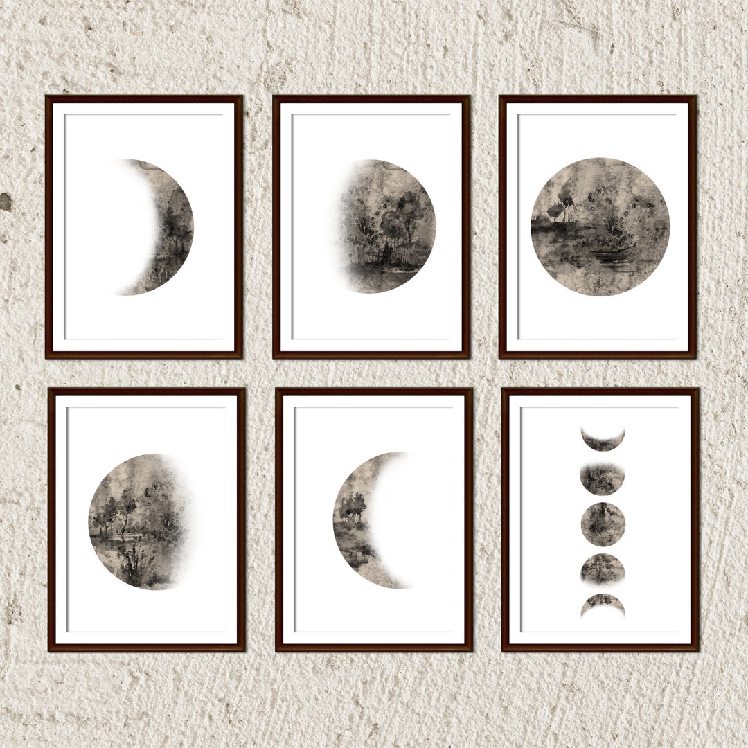 Watercolour Moon Phase Wall Decor, Moon Phase Prints, Lunar Phases Wall ...
