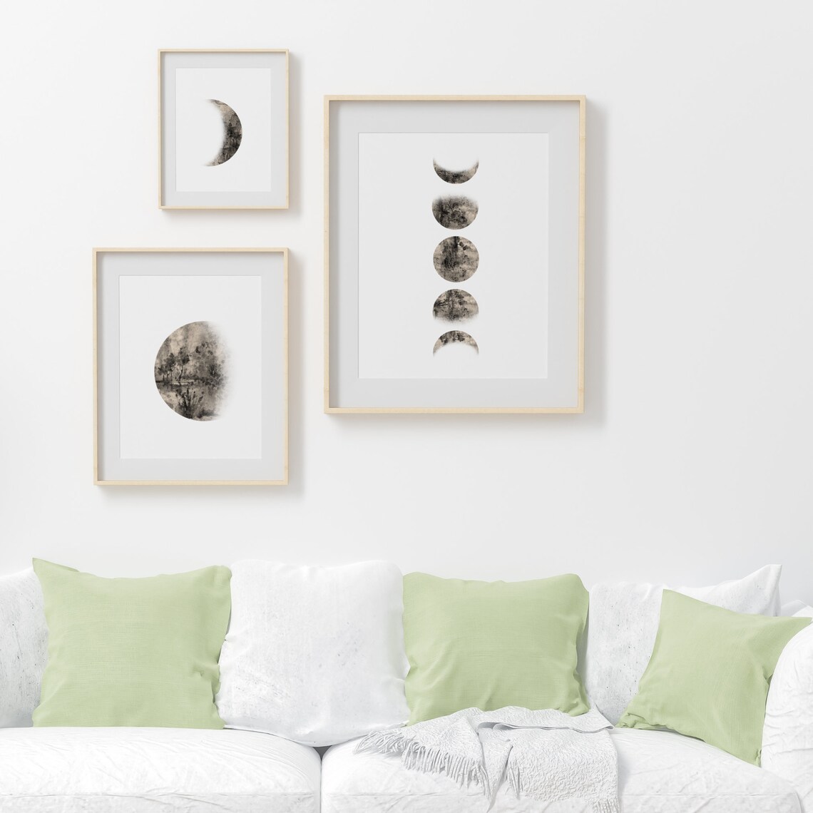 Watercolour Moon Phase Wall Decor, Moon Phase Prints, Lunar Phases Wall ...