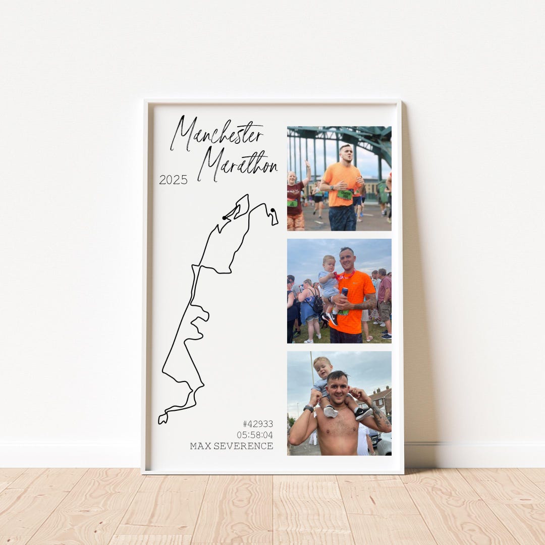 Personalised Manchester Marathon Map Print, Marathon Route Print ...
