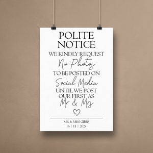 Personalised No Social Media Wedding Sign, Printable Wedding Signs ...