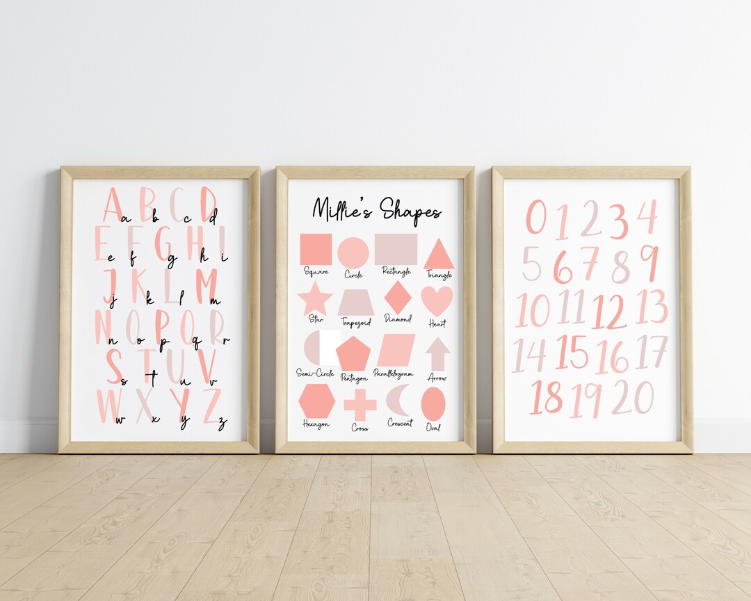 Personalised Educational Prints, Alphabet Chart, Pink Playroom Decor ...