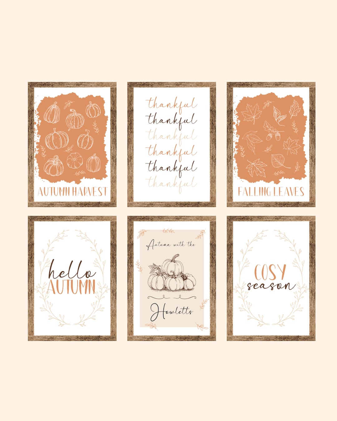 Autumn Wall Art Set, Neutral Fall Prints, Pumpkin Decor, Hello Autumn ...