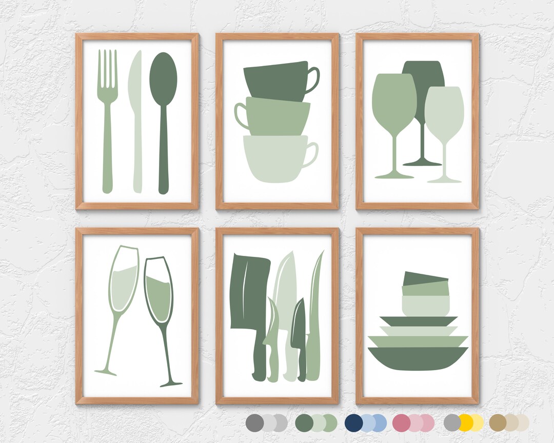 Kitchen Wall Art Prints, Set of Kitchen Posters, Green Kitchen Decor ...