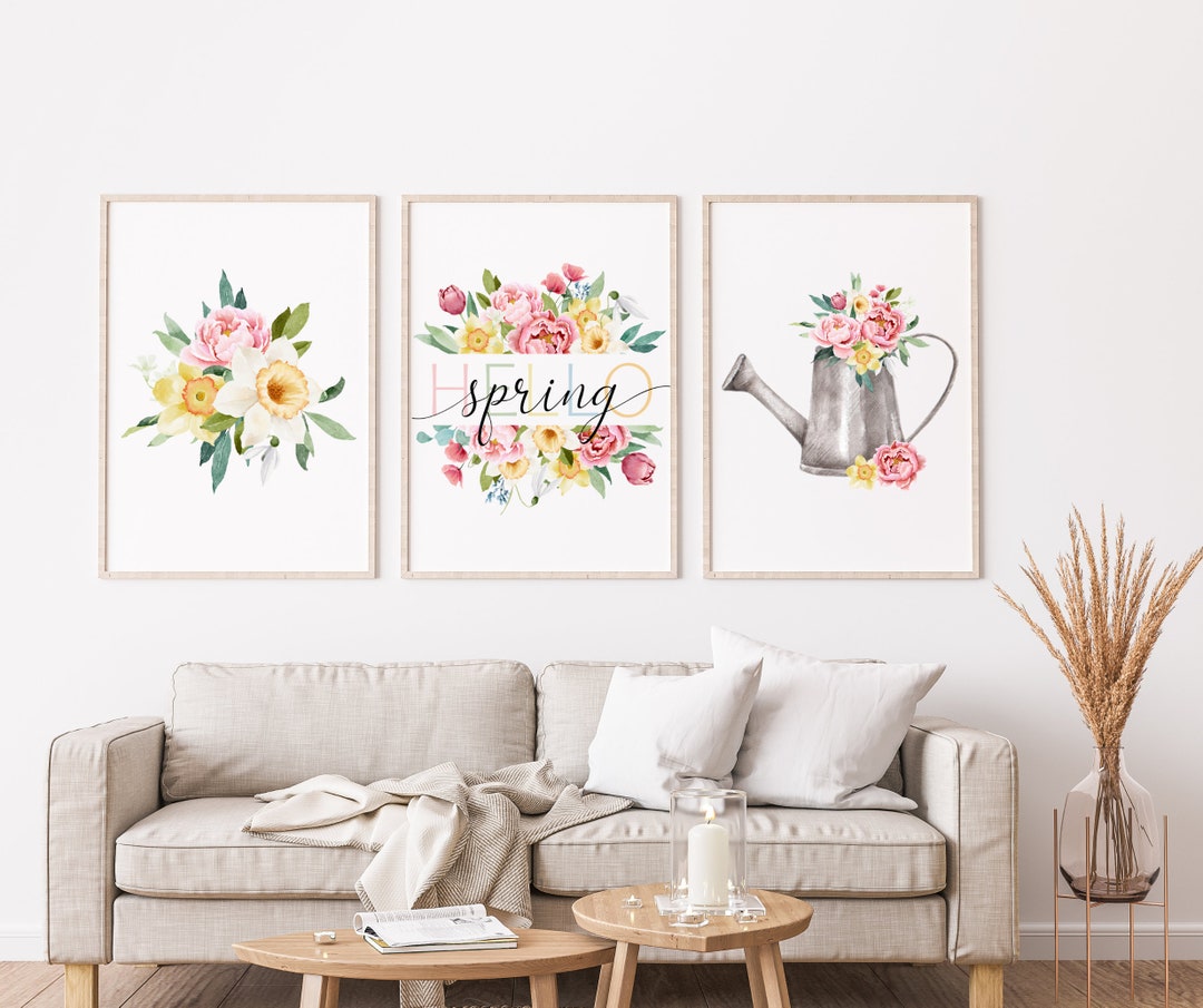 Set of Three Spring Prints, Spring Wall Decor, Hello Spring Wall Art ...