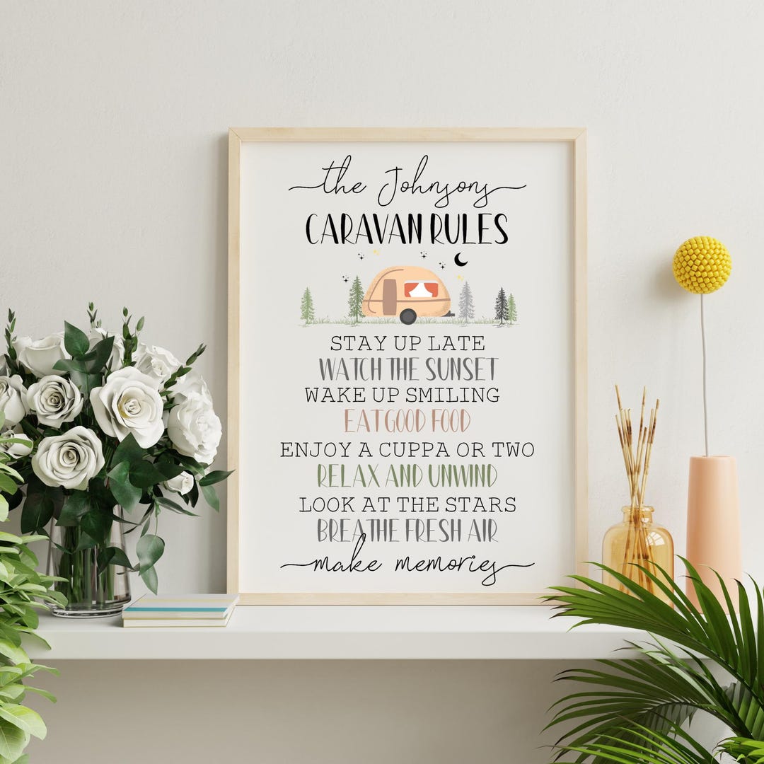 Personalised Family Caravan Rules Print: Rustic Caravan Decor, Holiday ...