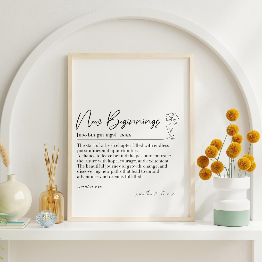 Personalised New Beginnings Definition Print: Inspirational Wall Art ...