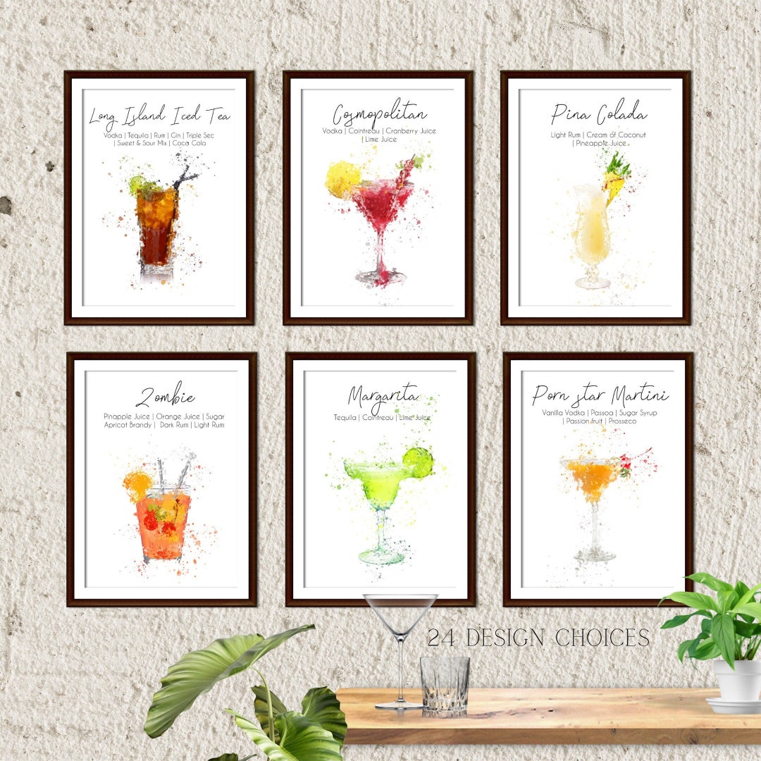 Watercolour Alcohol Cocktail Prints Set of Kitchen Prints - Etsy