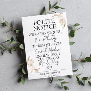 Personalised No Social Media Wedding Sign: Pampas Table Decor, No ...
