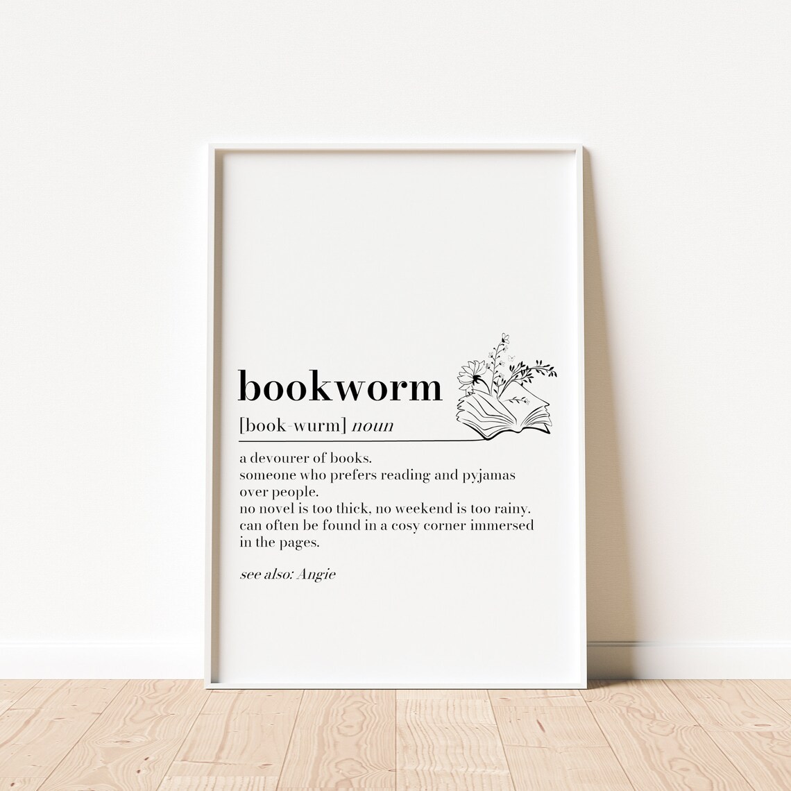 Bookworm Definition Print: Minimalist Book Lover Gift, Personalised ...