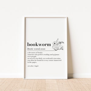 Bookworm Definition Print, Book Lover Gift, Book Shelf Decor, Reading ...