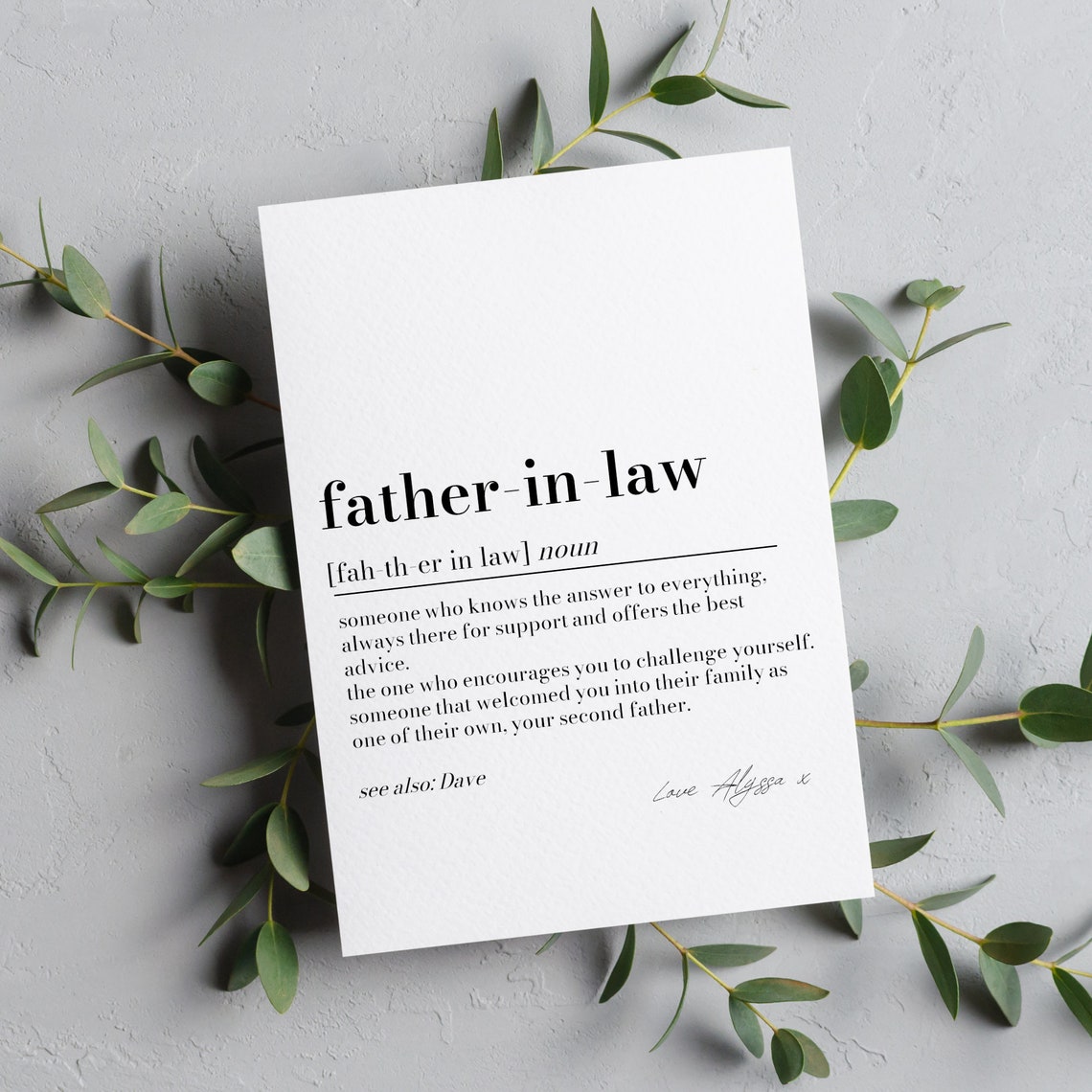 Personalised Father-in-law Gift, Father in Law Definition Print, Gift ...