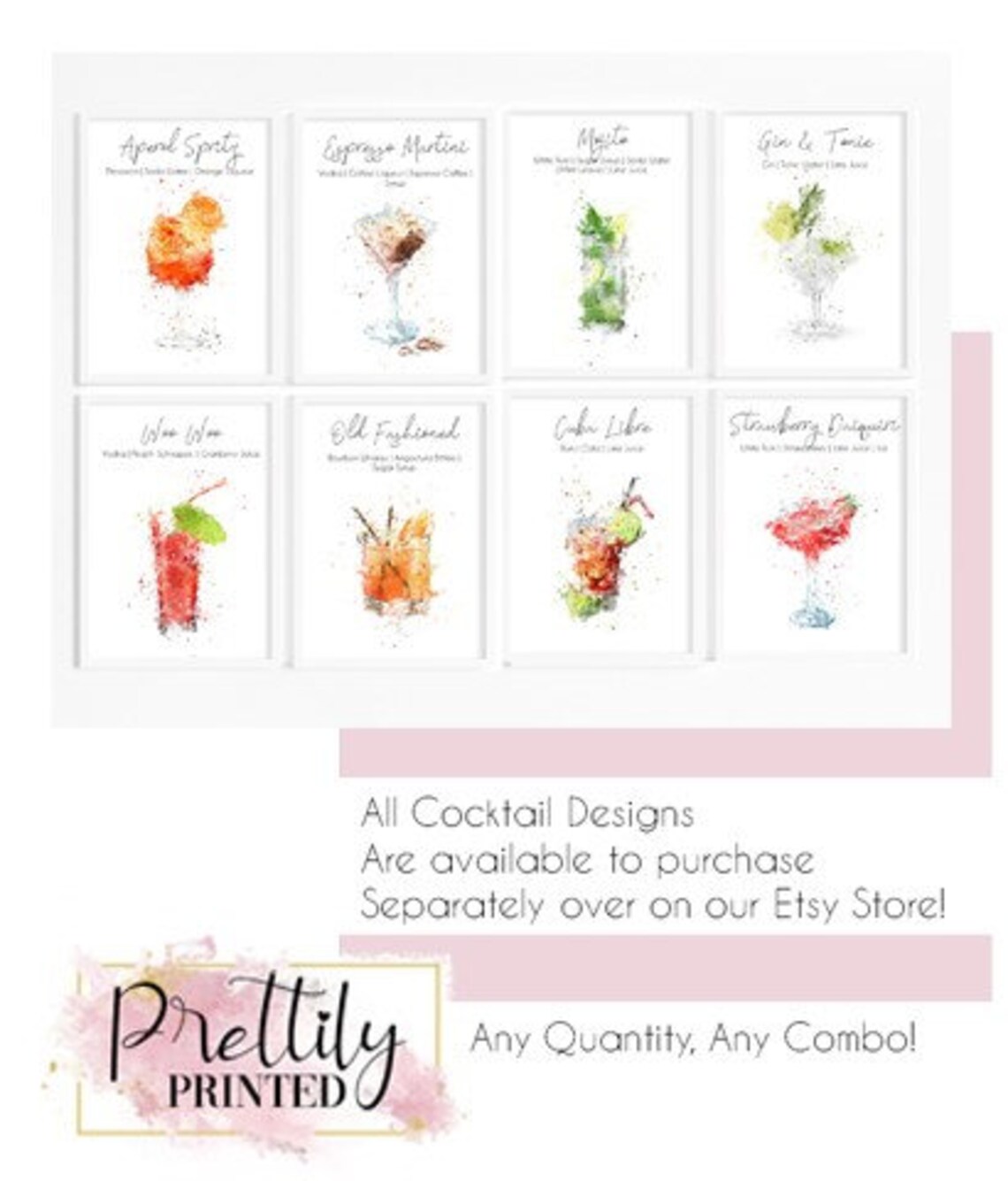 Classic Cocktails List Print, Cocktail Lover Gift, Personalised Bar ...