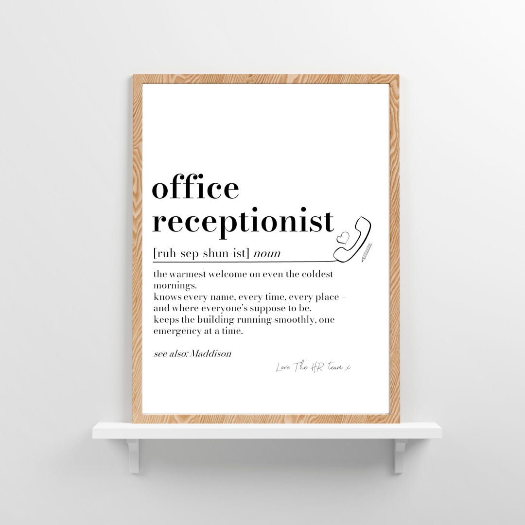 Receptionist Definition Print: Personalised Receptionist Gift, Leaving ...