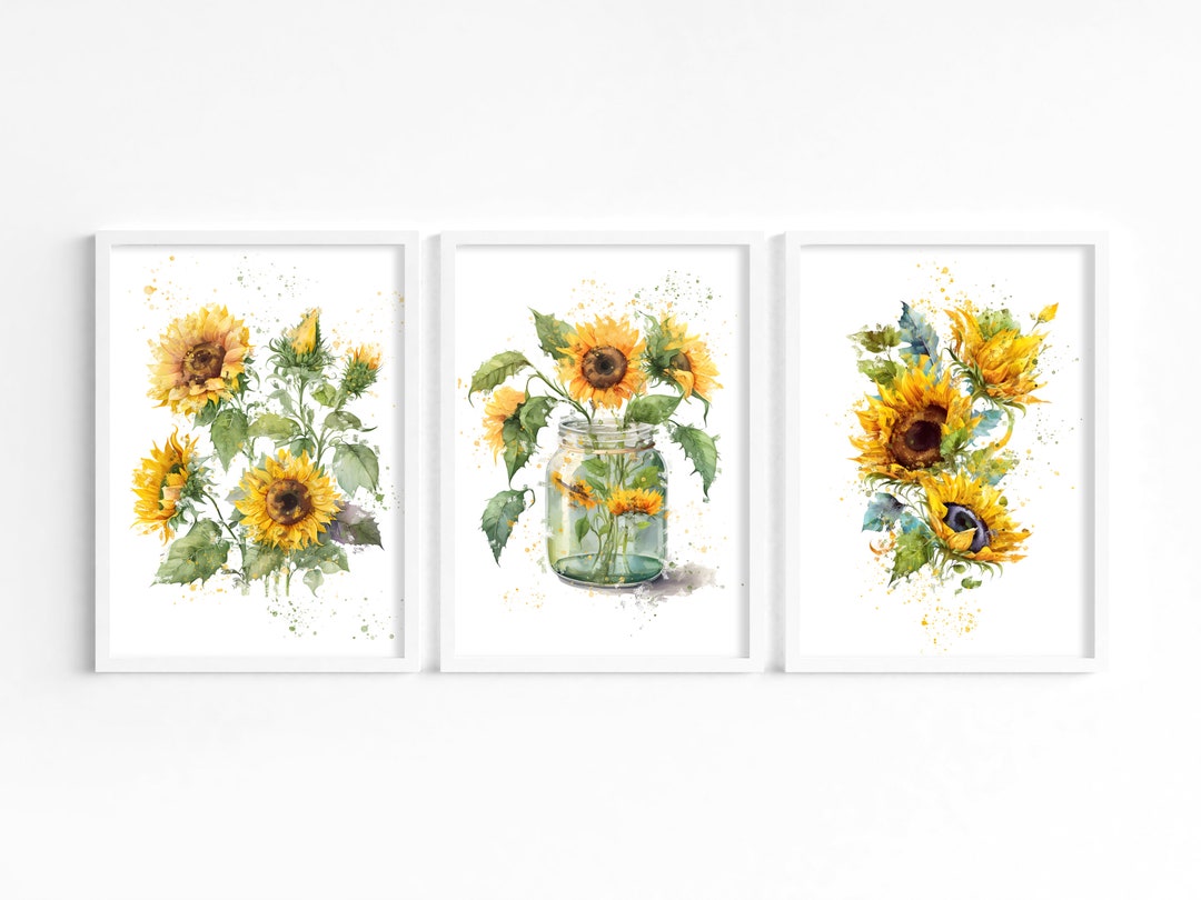 Set of 3 Sunflower Wall Art Prints, Summer Decor, Sunflower Prints ...