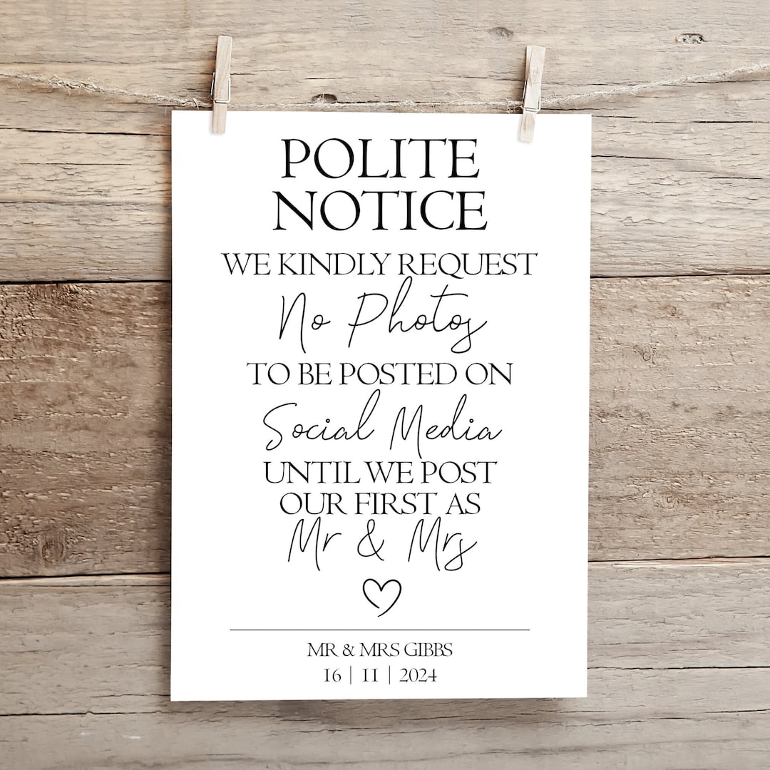 Personalised No Social Media Wedding Sign, Printable Wedding Signs ...