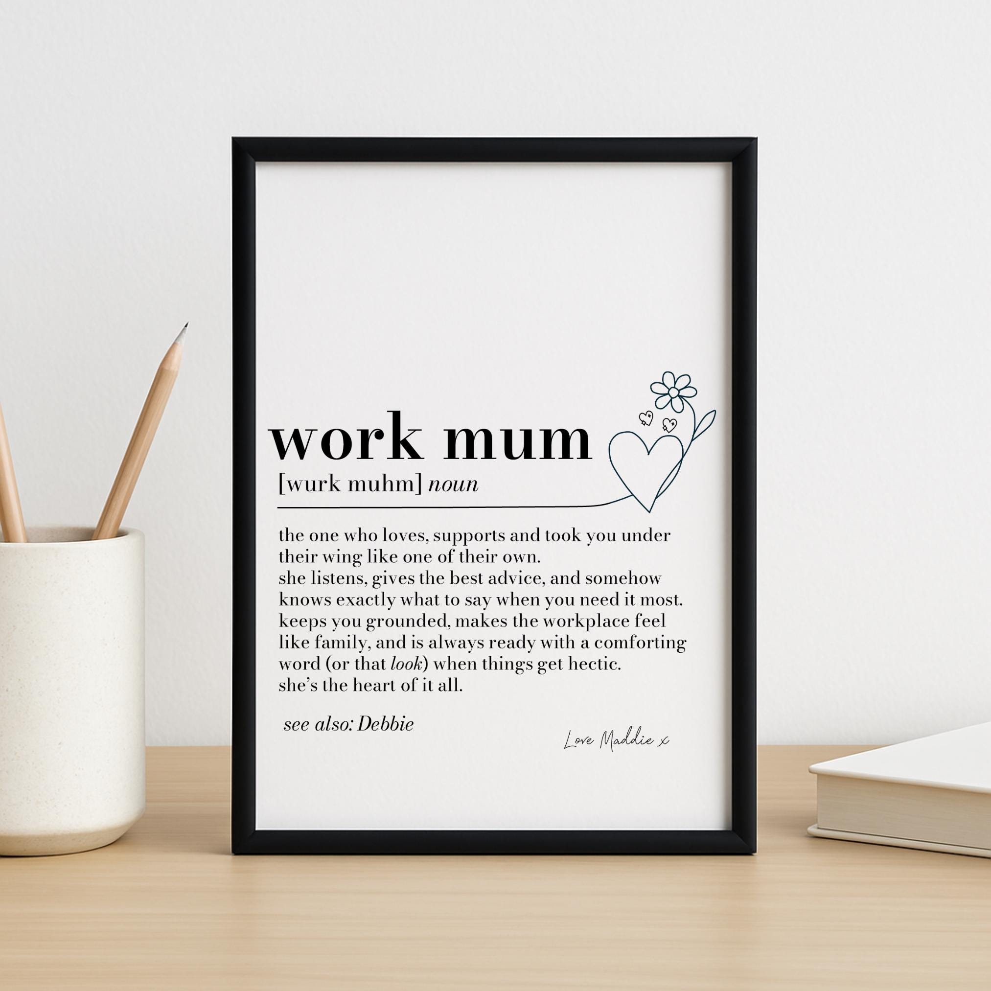 Work Mum Definition Print, Personalised Work Mom Gift, Office Gift for ...