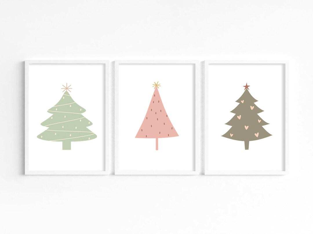 Christmas Tree Print, Boho Christmas Print, Pink Christmas Decor ...
