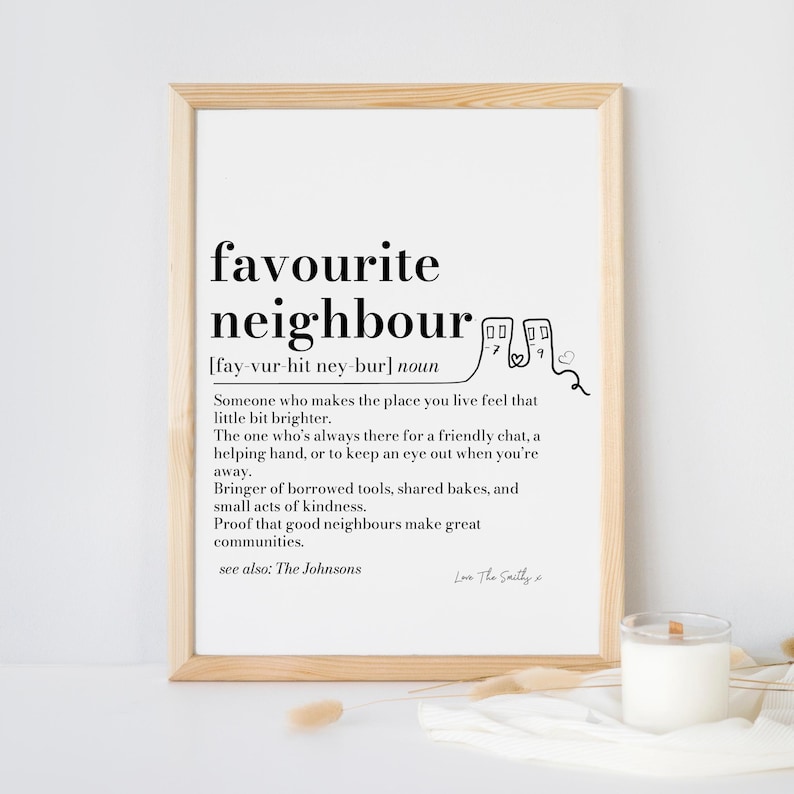 Favourite Neighbour Definition Print – Personalised Wall Art Gift for ...