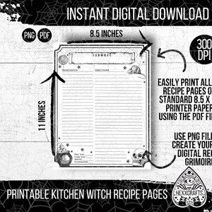 Kitchen Witch Printable Recipe Page Bundle | Grimoire Pages | 8.5 X 11 ...