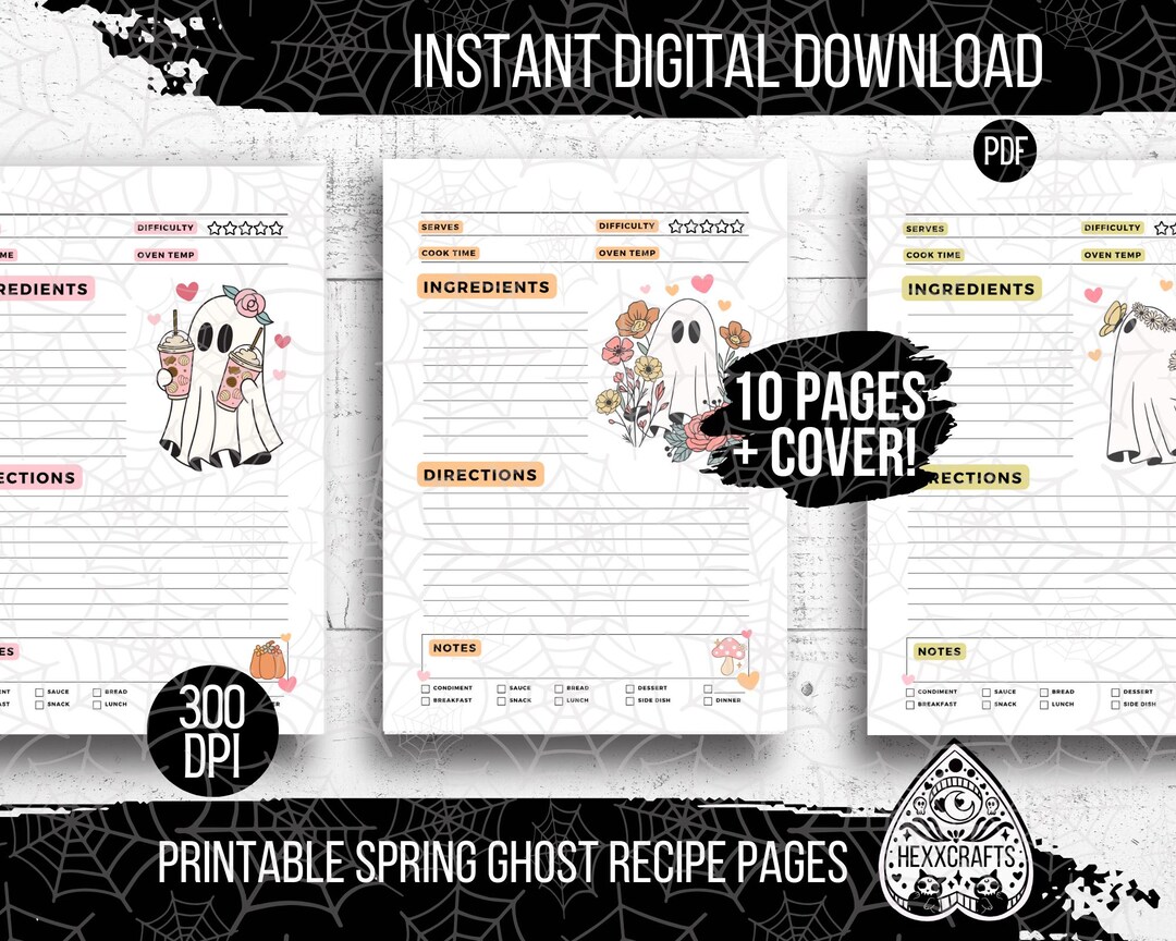 Cute Ghost Printable Recipe Page | Cookbook Pages | 8.5 X 11 Spooky ...