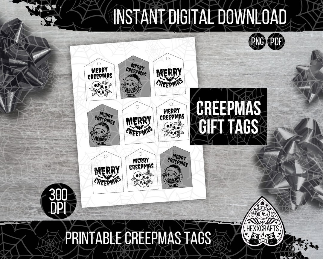 Merry Creepmas Printable Gift Tags Cute Gothic Christmas Gift Tags Cute ...