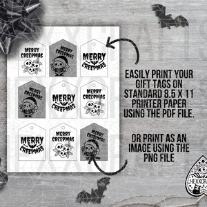 Merry Creepmas Printable Gift Tags Cute Gothic Christmas Gift Tags Cute ...