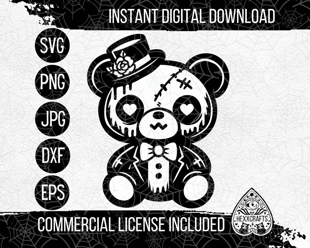 Gothic Zombie Valentines Teddy Bear With Tophat SVG Art Gothic SVG ...