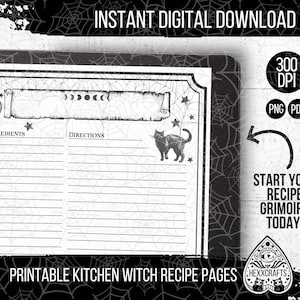Kitchen Witch Printable Recipe Page Bundle | Grimoire Pages | 8.5 X 11 ...