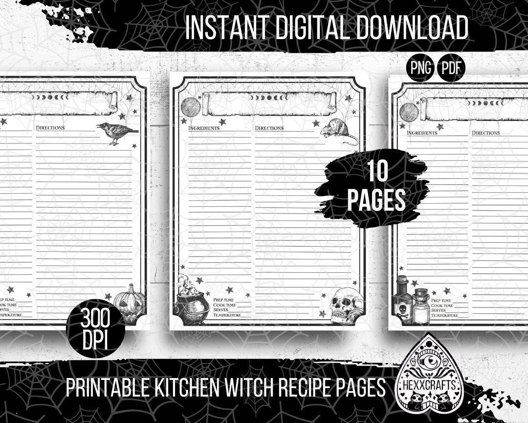 Kitchen Witch Printable Recipe Page Bundle | Grimoire Pages | 8.5 X 11 ...