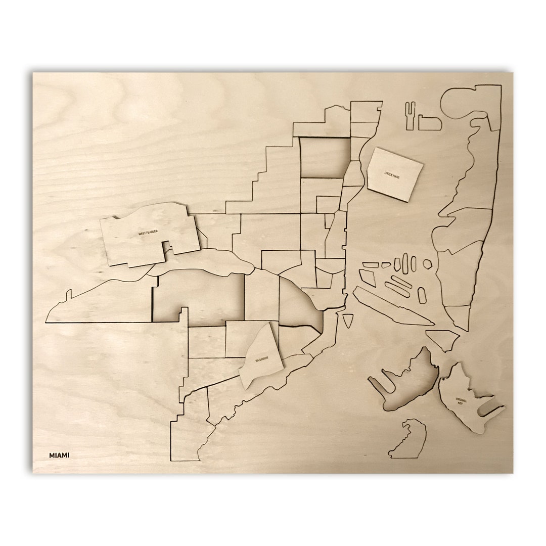 Puzzle Places - Wood Miami Map Puzzle - Jigsaw Puzzle Miami, Fl - Etsy