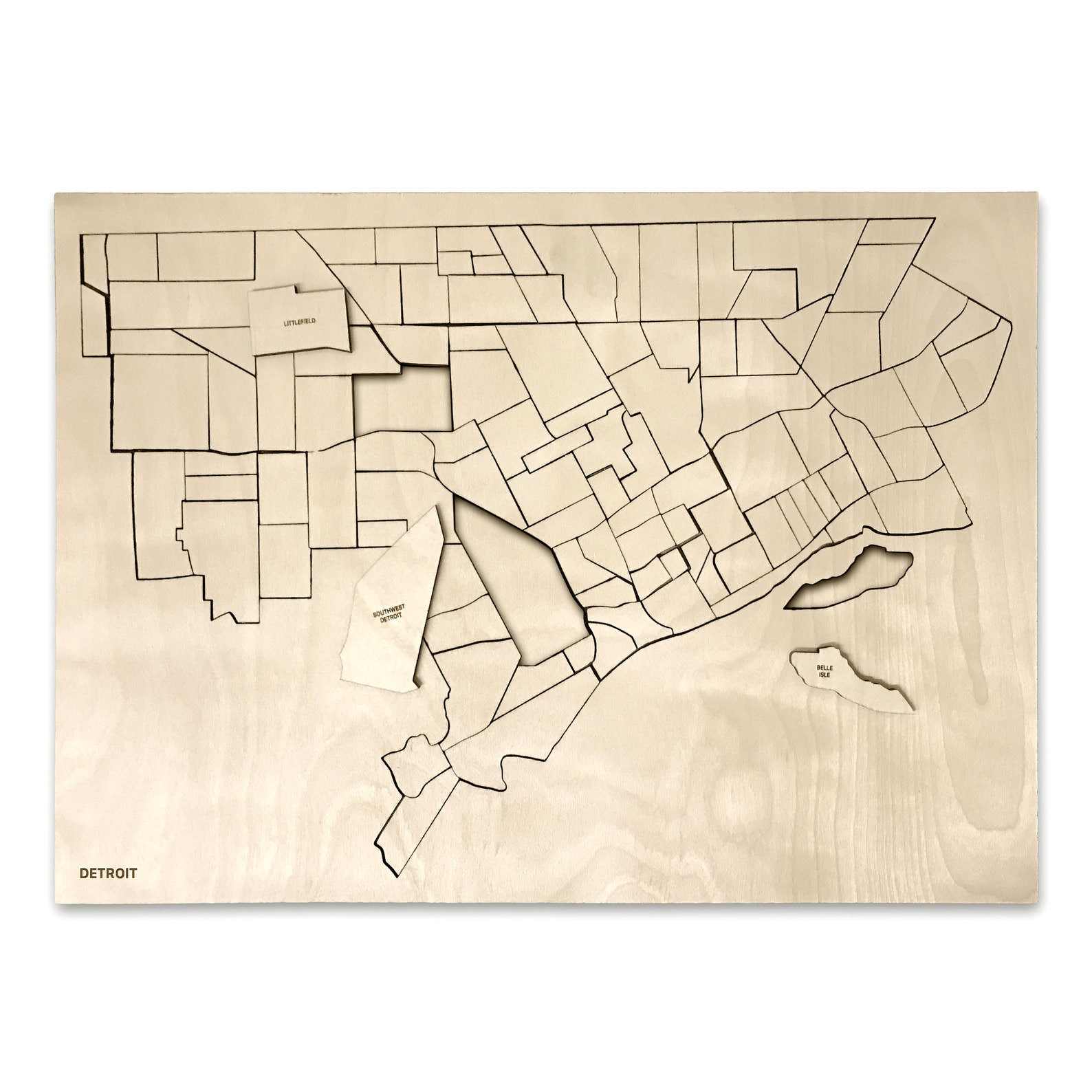 Puzzle Places - Wood Detroit Map Puzzle - Jigsaw Puzzle Detroit ...
