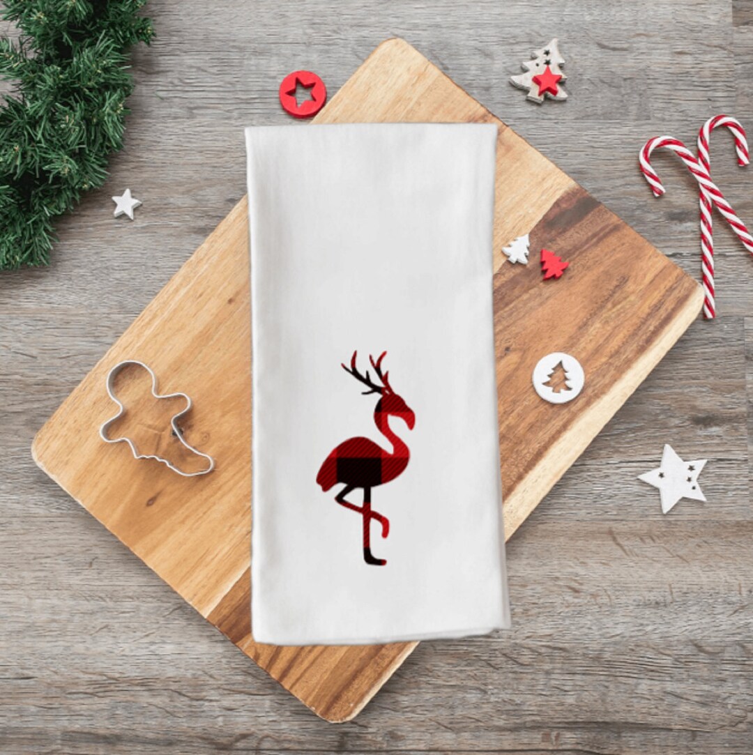 Paño de cocina Flamingo Reindeer, Buffalo Plaid Flamingo Holiday Decor ...