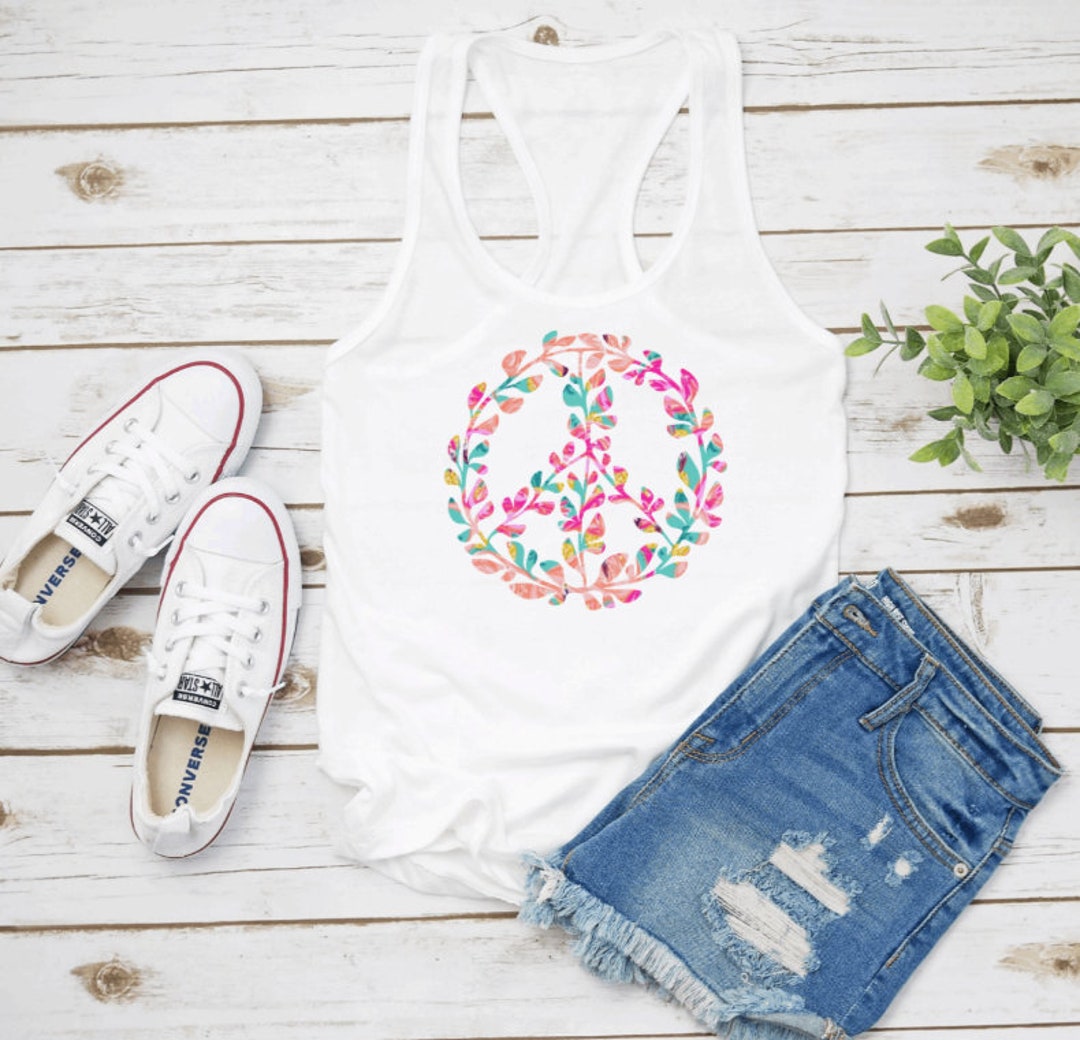 Peace Sign Tank Top, Hippie Racer Back Tank Top, Summer Tank Top. Women ...