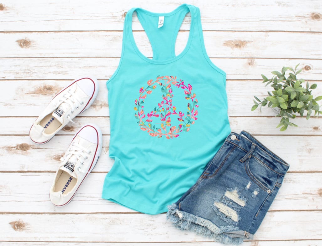 Peace Sign Tank Top Hippie Racer Back Tank Top Summer Tank - Etsy