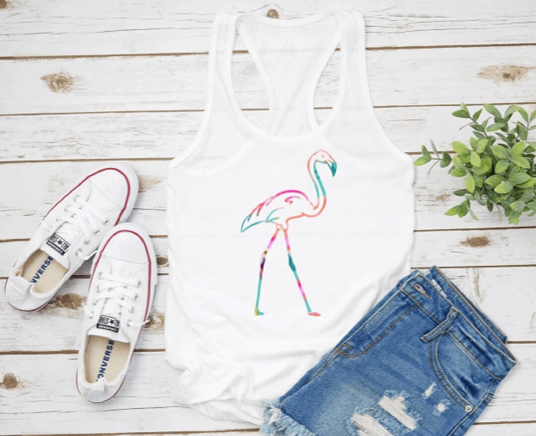 Multi Colored Flamingo Tank Top, Flamingo Shirt, Tropical Flamingo ...