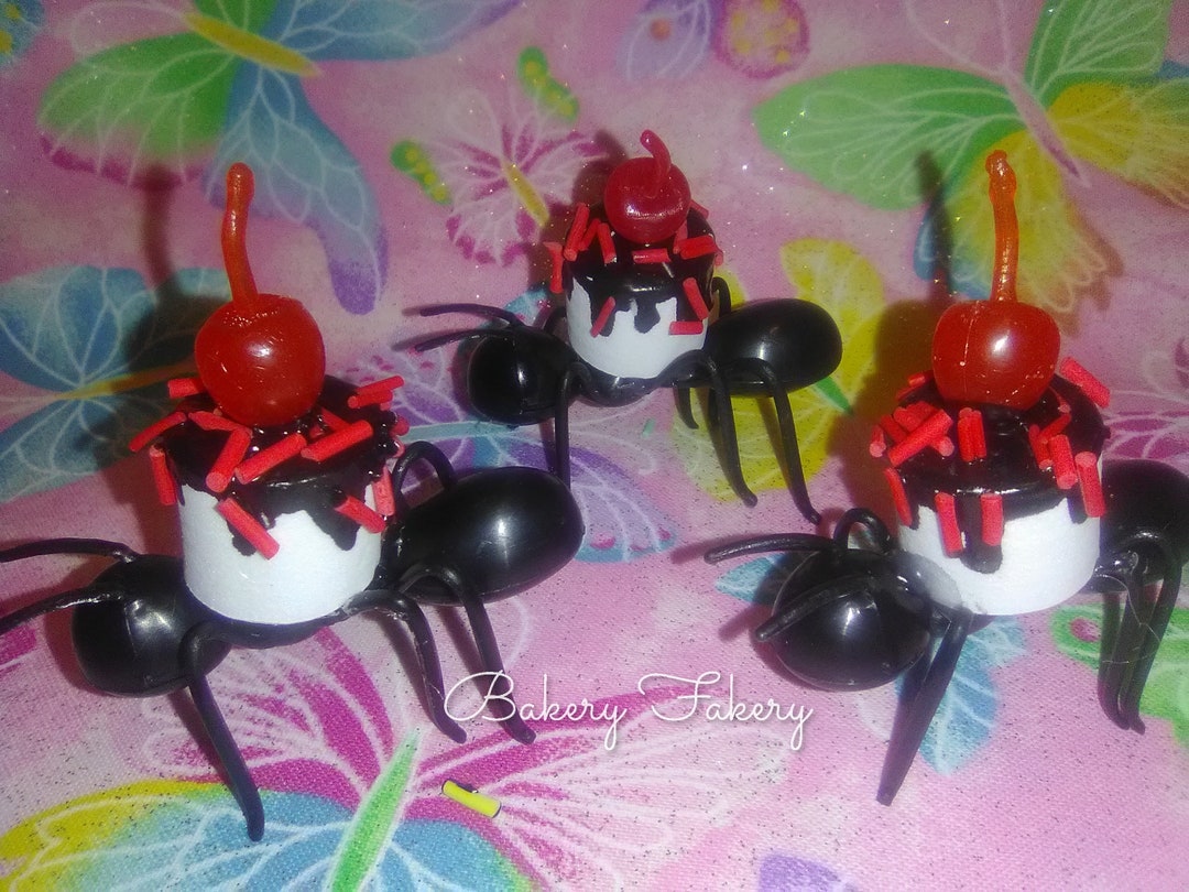 3 Cherry Ants, Ants Carrying a Chocolate Drizzled Marshmallow With A ...