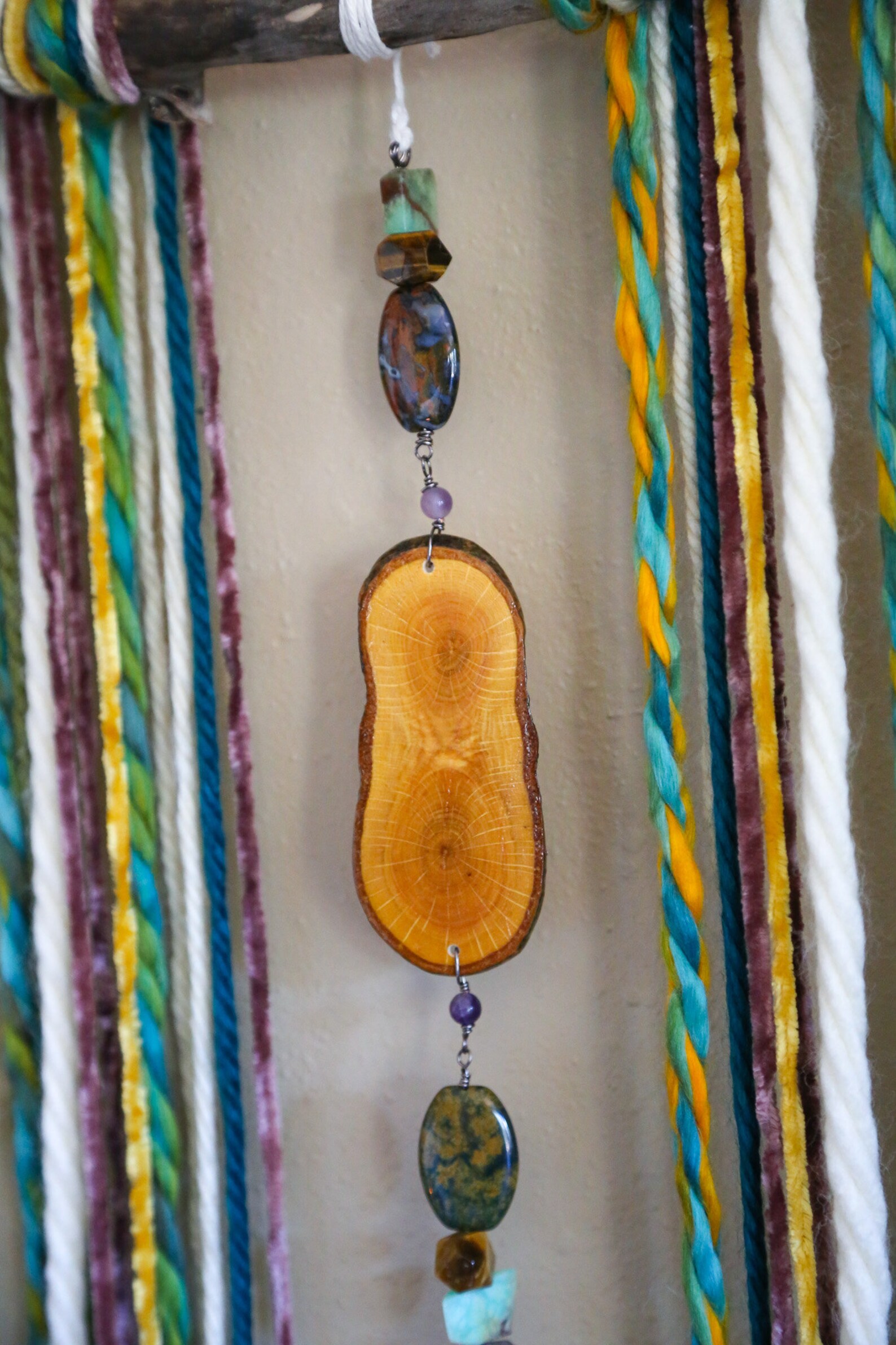 Gemstone Wood Slice Candle Holder Fiber Driftwood Wall Hanging / Tea ...