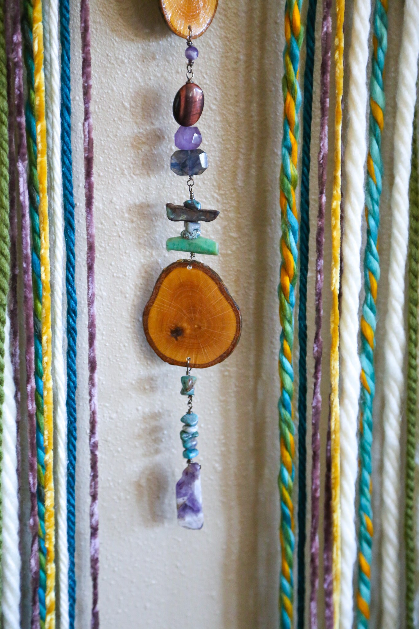 Gemstone Wood Slice Candle Holder Fiber Driftwood Wall Hanging / Tea ...