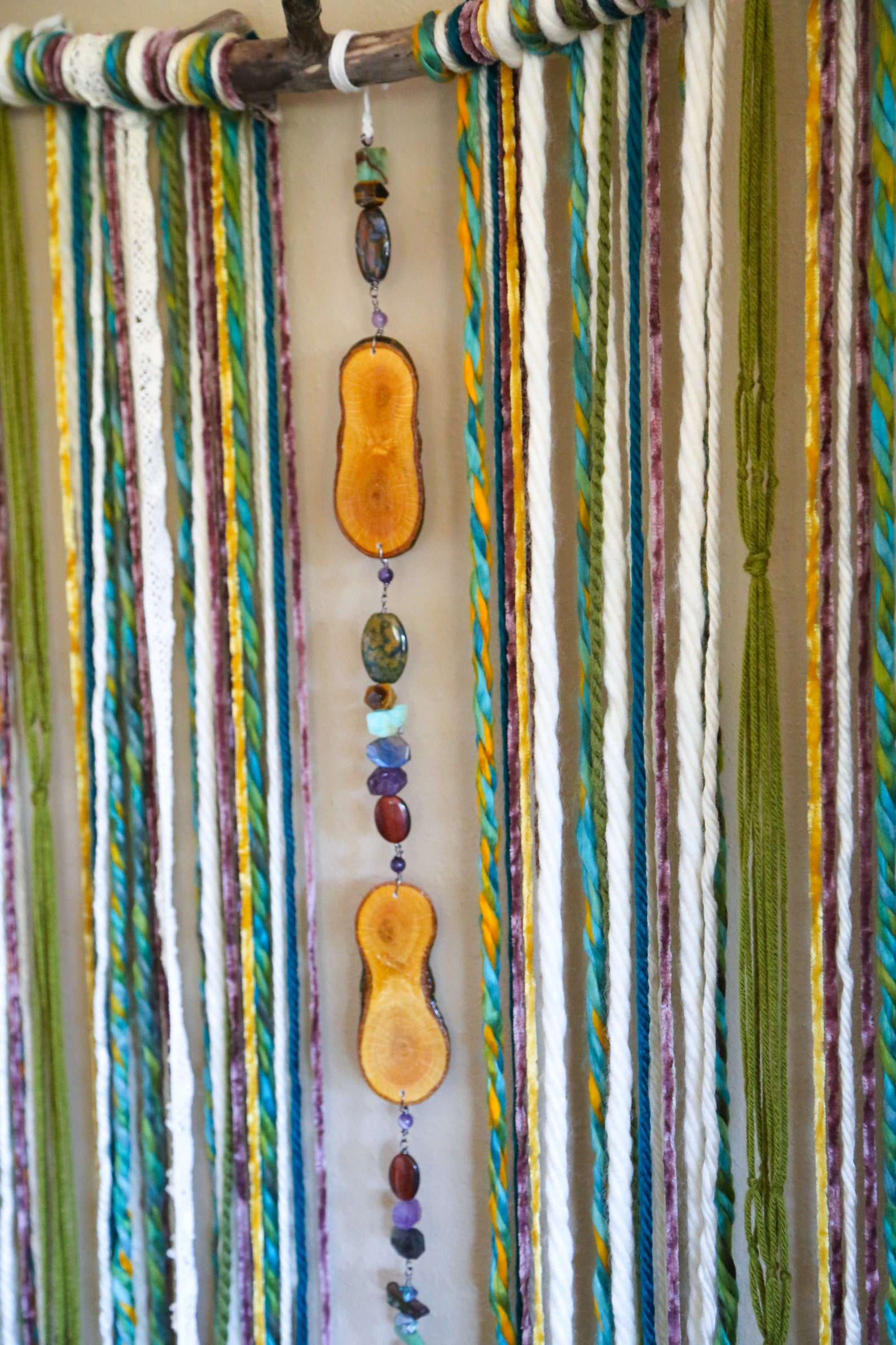 Gemstone Wood Slice Candle Holder Fiber Driftwood Wall Hanging / Tea ...