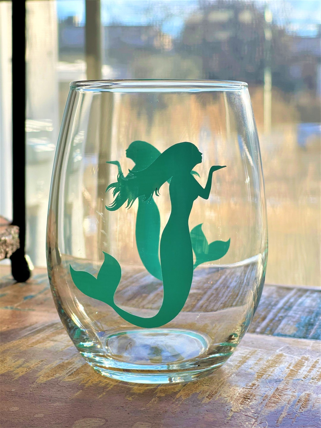 Sealife Glass Stemless Wineglass Set(4)-coastal Barware-ocean-gift ...