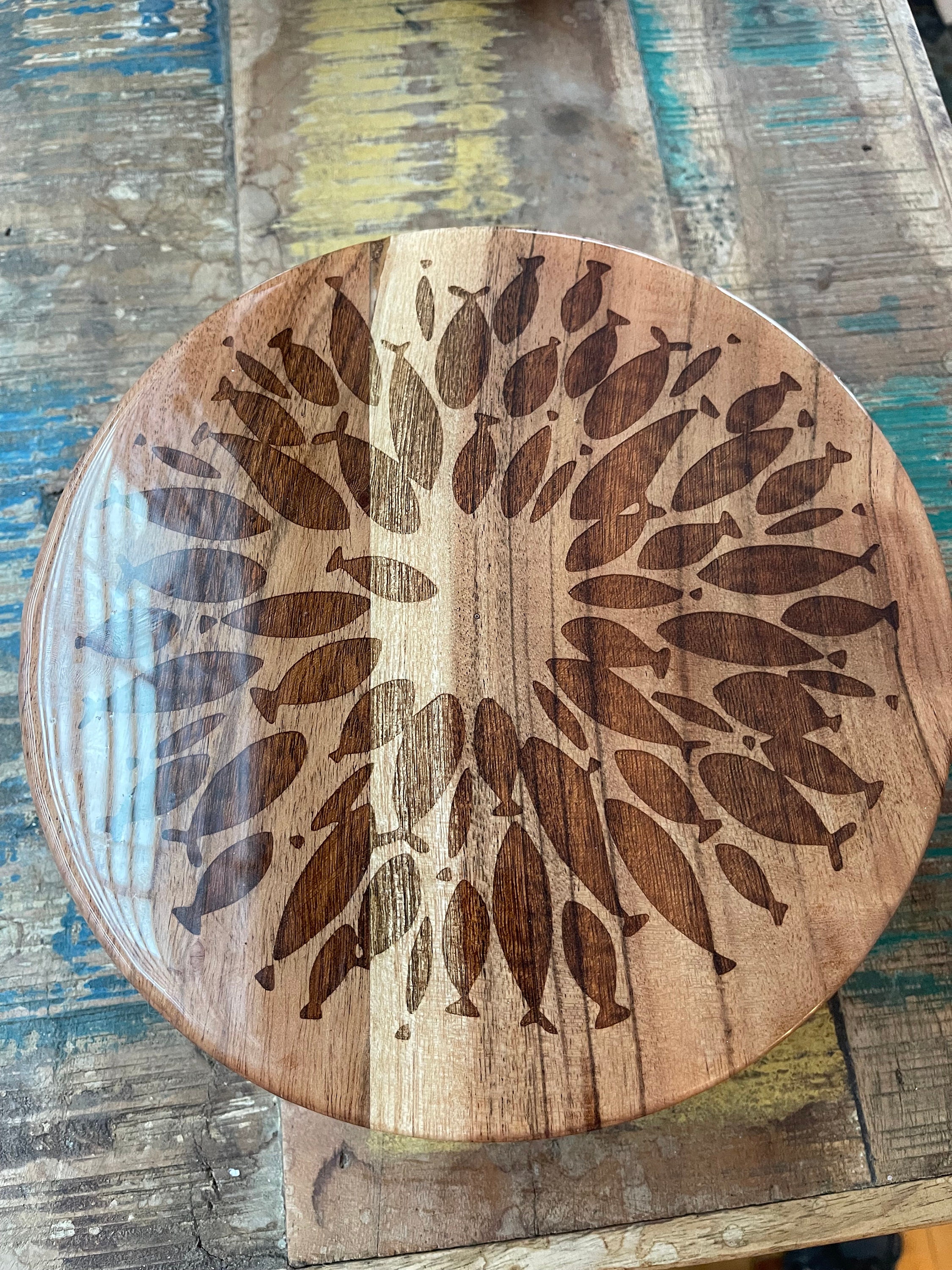 Hydrangea Engraved With Epoxy Surface Display-heavy Wood-plant Stand ...