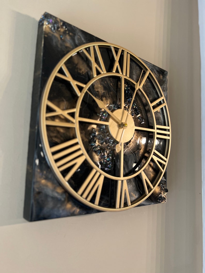 Beautiful Black & Gold Clock - Round Face on Square Back - Etsy