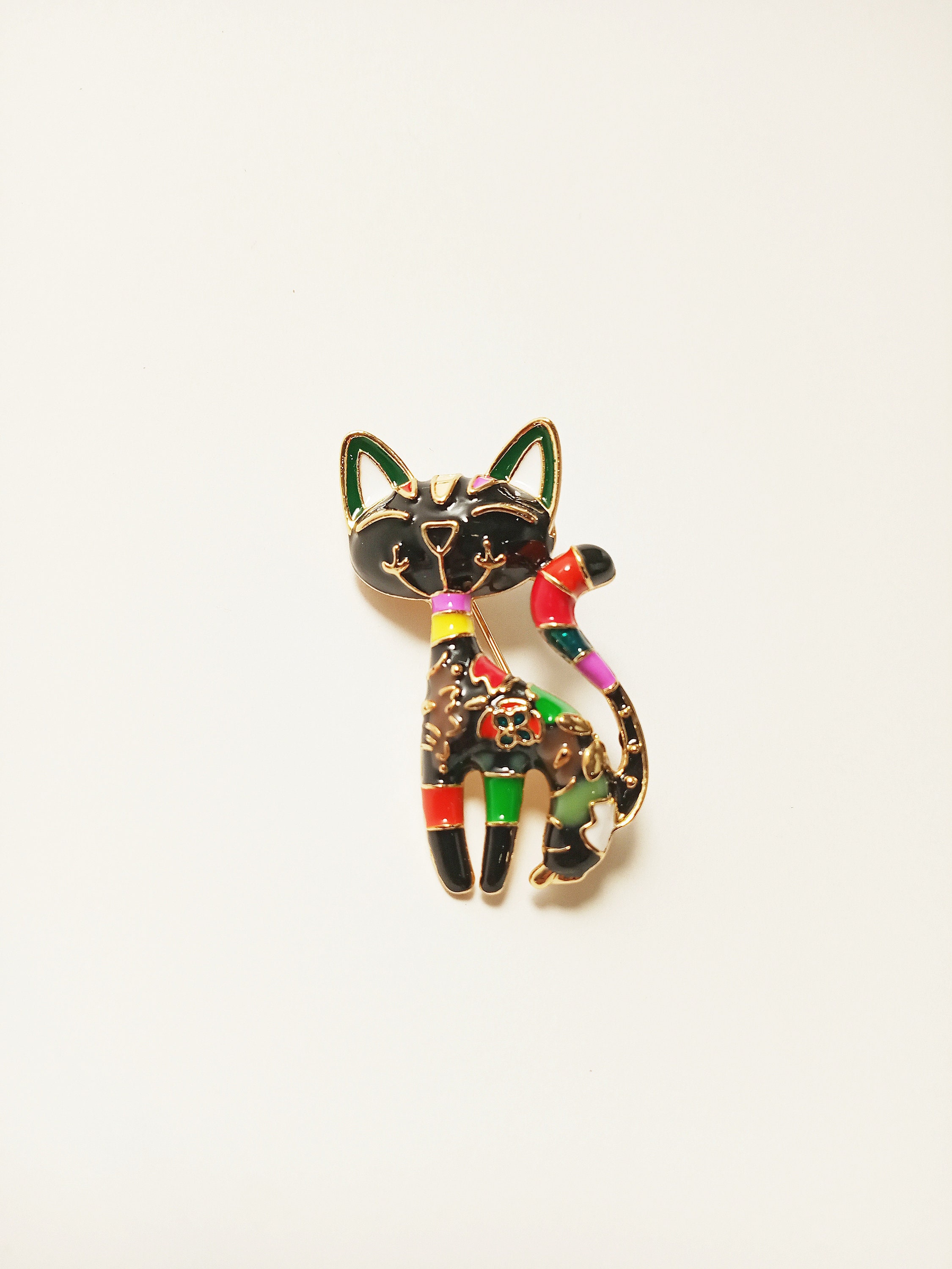 Vintage Style Enamel Cat Brooch Black Enamel Brooch T For Etsy