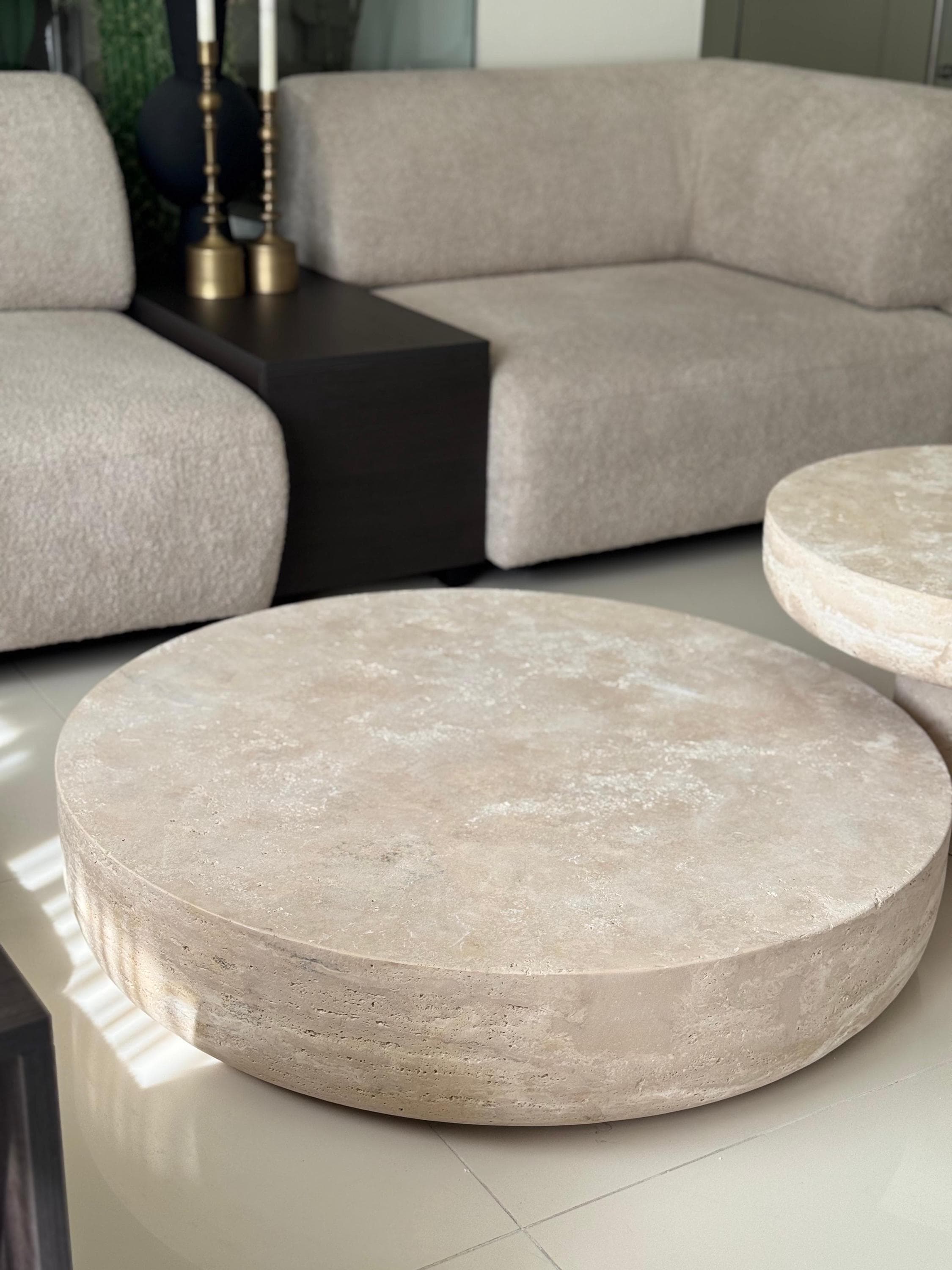 Travertine Coffee Table | Round Stone Center Table | Minimalist Modern ...
