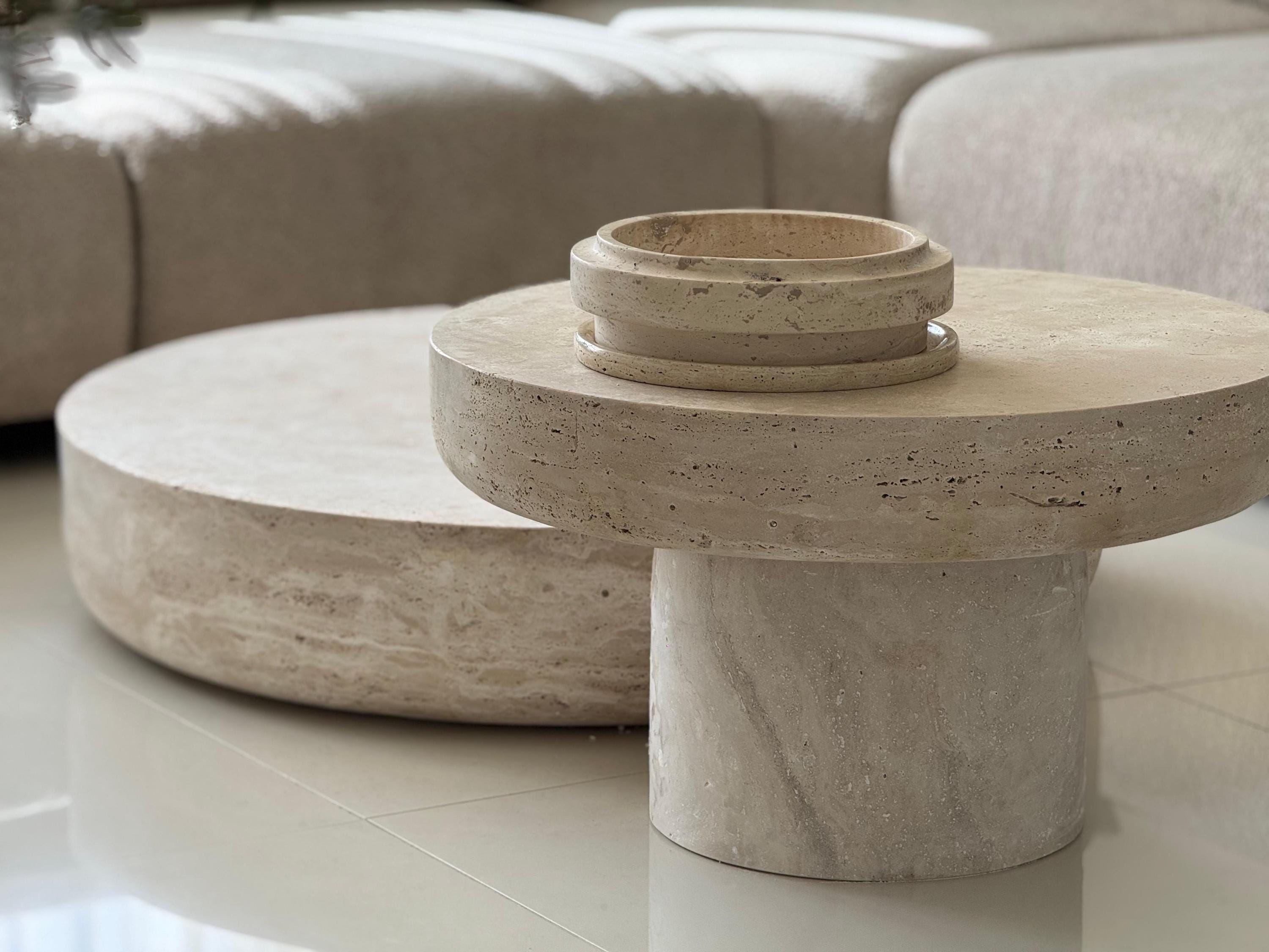 Travertine Coffee Table | Round Stone Center Table | Minimalist Modern ...