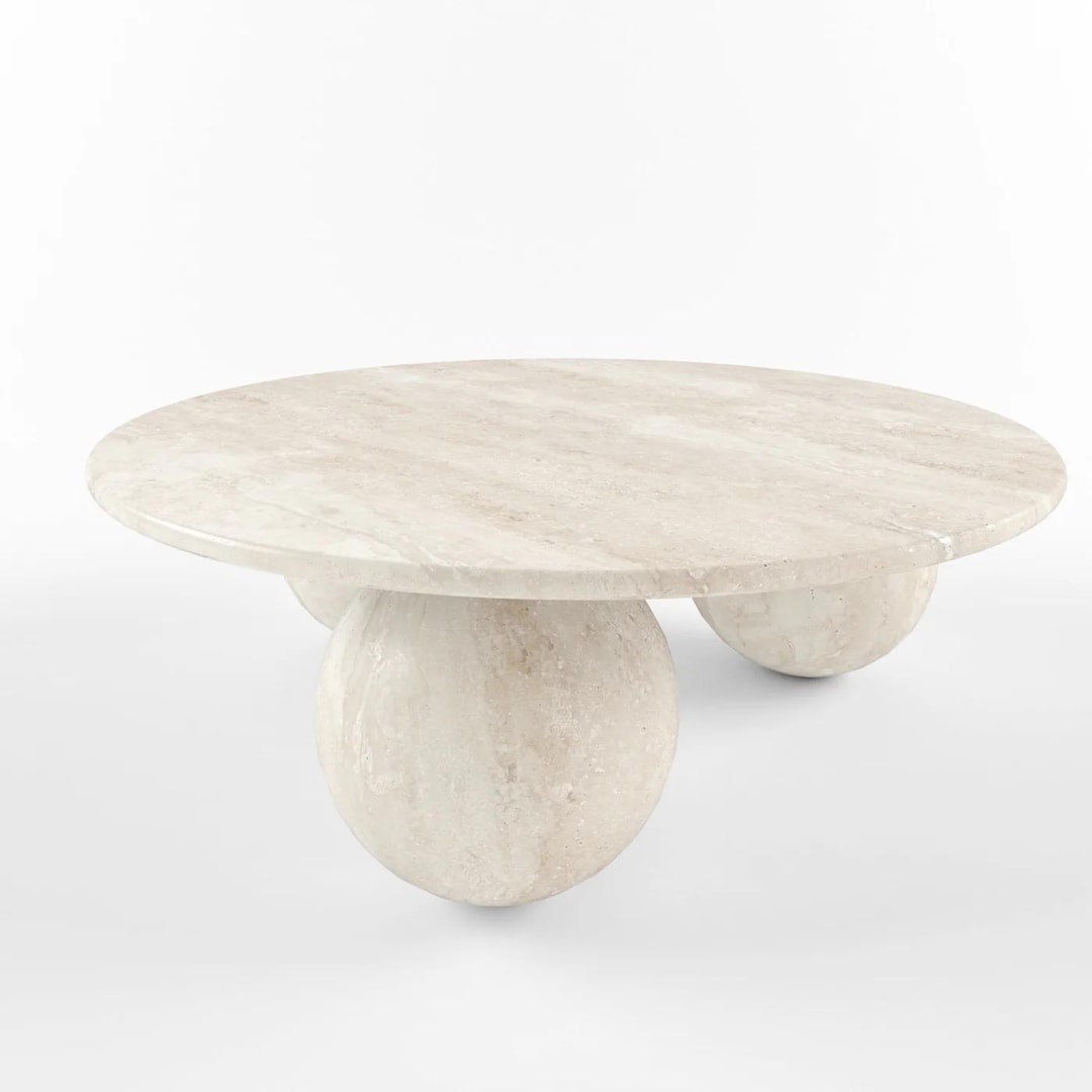 Travertine Coffee Table | Round Stone Center Table | Minimalist Modern ...
