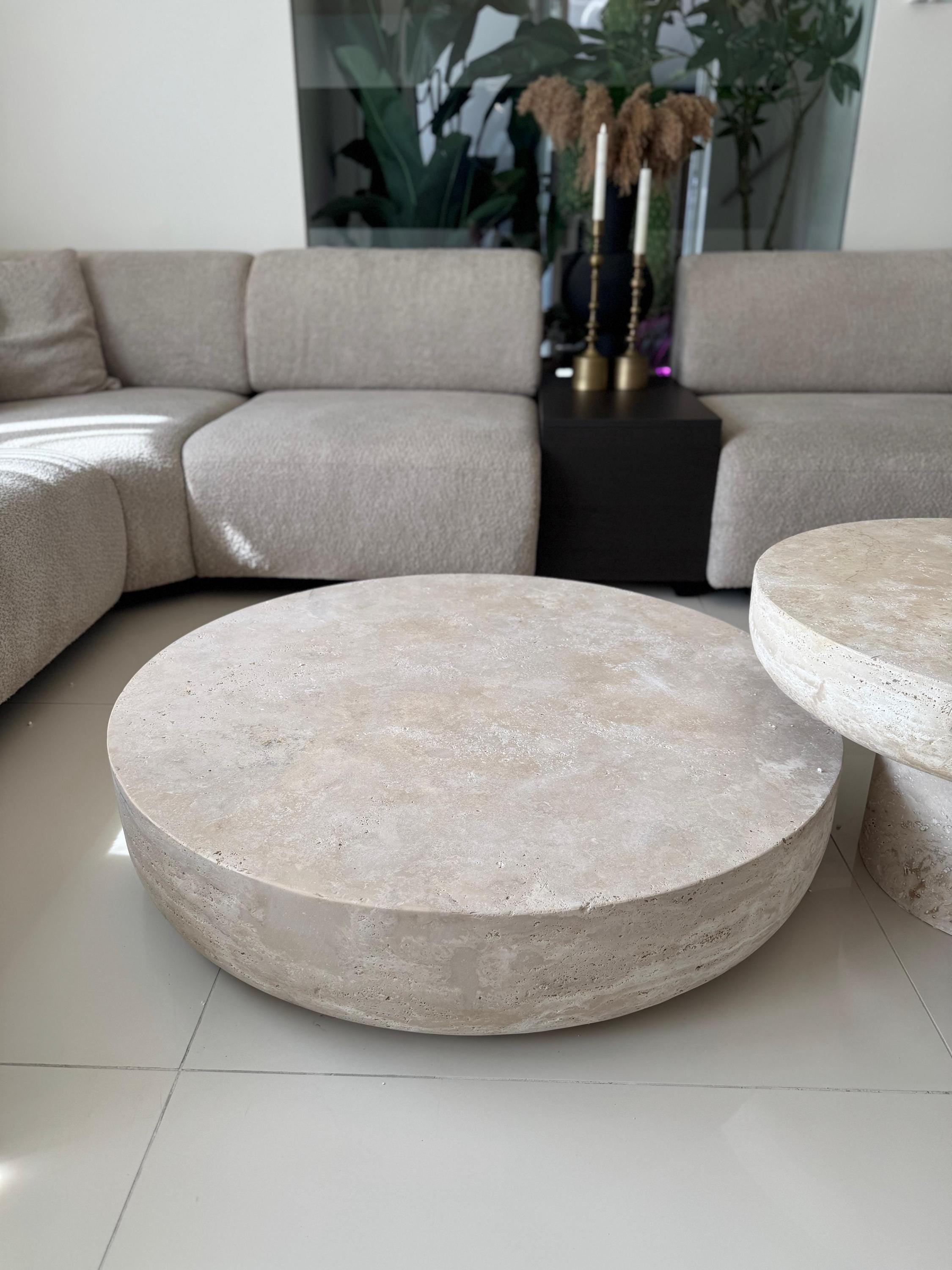 Travertine Coffee Table | Round Stone Center Table | Minimalist Modern ...