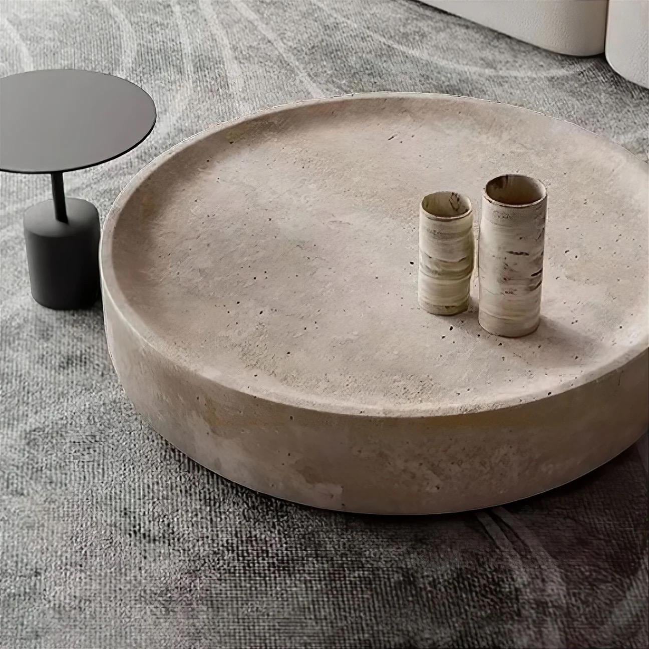 Travertine Coffee Table | Round Stone Center Table | Minimalist Modern ...