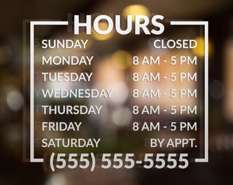 Custom Business Hours Decal Window Signage Inside Glass/outside Glass ...