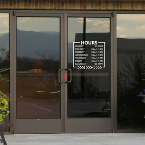 Personalized Store Hours Window Decal, Hours of Operation Sticker ...